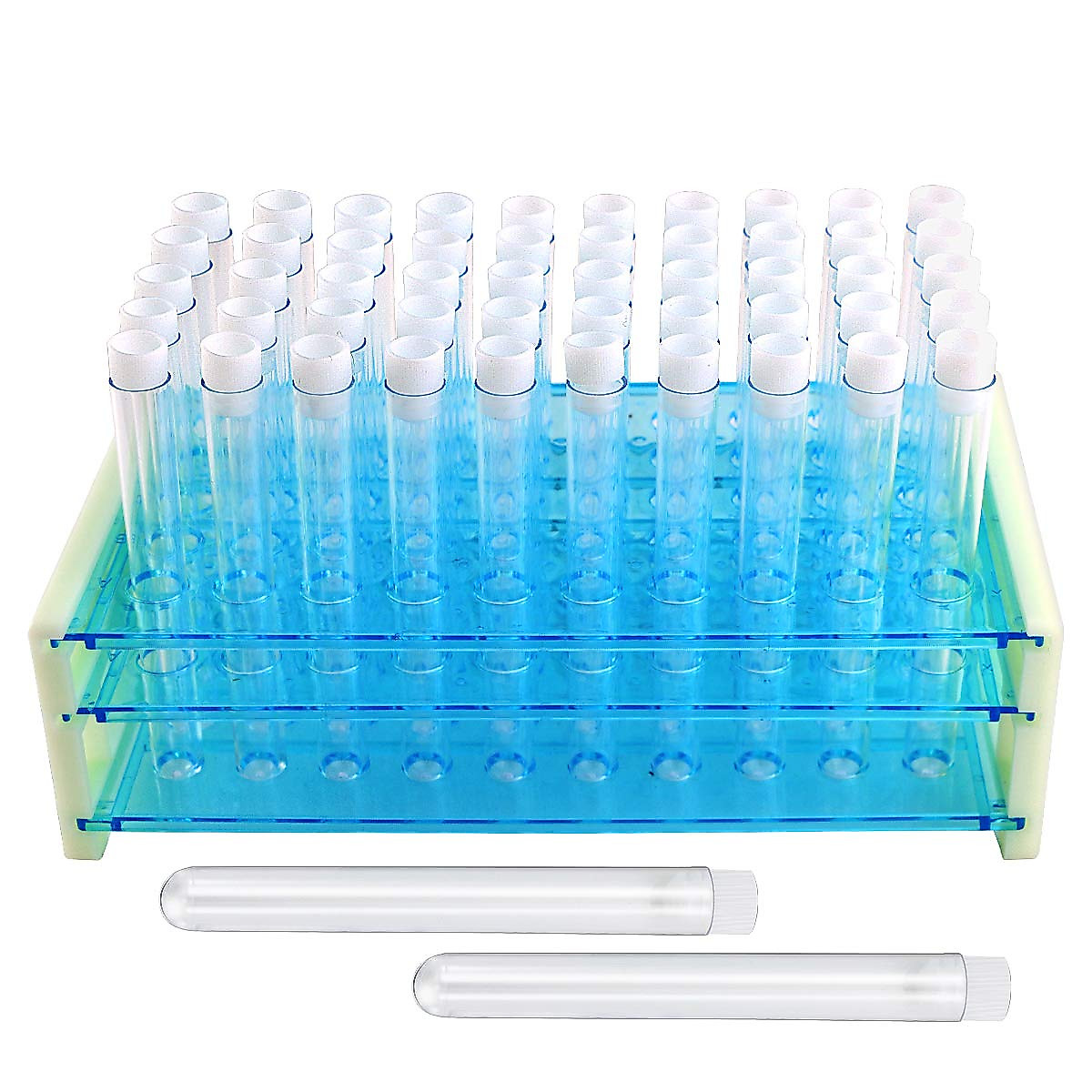 Twdrer 50 PCS Clear Plastic Test Tubes with Cap and Rack for Scientific Experiment,Halloween,Christmas,Scientific Theme Party Decoration,Candy Storage(12mm x 100mm)