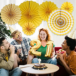 Hanging Paper Fans Decorations - 6 Pcs Round Pattern Yellow Paper Fans Party Decorations for Birthday Easter Wedding Gender Reveal Baby Shower Bridal Shower