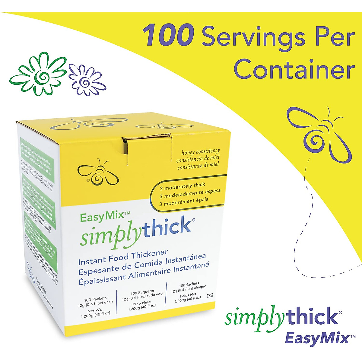 SimplyThick EasyMix | 100 Count of 12g Individual Packets | Gel Thickener for those with Dysphagia & Swallowing Disorders | Creates An IDDSI Level 3 - Moderately Thick (Honey Consistency)