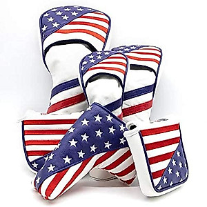 Mallet Putter Cover Headcover Golf Headcover Club Protector Magnetic Closure for Odyssey 2ball 2 Ball Two Ball Scotty Cameron Taylormade USA American Flag Red Blue White