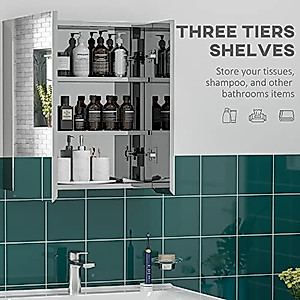 kleankin Wall-Mounted Medicine Cabinet with Mirror, Bathroom Mirror Cabinet Wall Mounted with Hinged Door, Storage Shelves for Living Room and Laundry Room, Silver