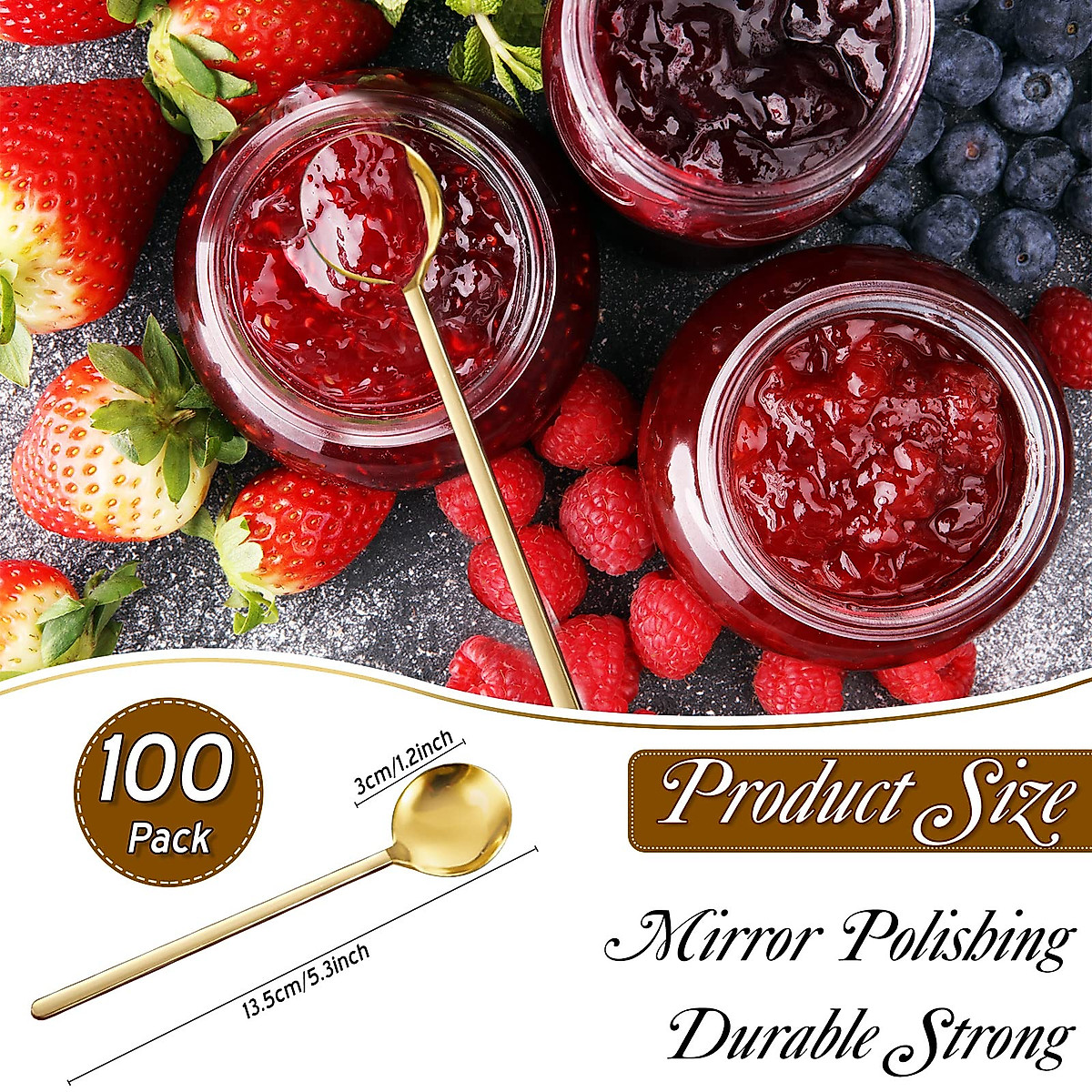 100 Pcs Gold Spoon Espresso Spoons for Coffee Bar Gold Tea Spoons for Hot Tea Stainless Steel Small Spoons 5.1 Inch Mini Teaspoon for Coffee Sugar Dessert Cake Ice Cream Soup Antipasto Cappuccino