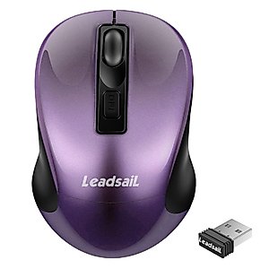 LeadsaiL Wireless Computer Mouse, 2.4G Portable Slim Cordless Mouse Less Noise for Laptop Optical Mouse with 4 Buttons, USB Mouse for Laptop, Desktop, MacBook