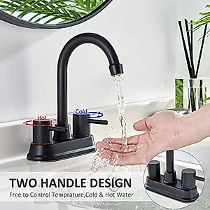 BONADE Black Bathroom Faucets, 2 Handle Bathroom Sink Faucet, 4 Inch Bathroom Sink Faucet 2 or 3 Hole, with Valve and Pop-Up Drain Assembly, Matte Black