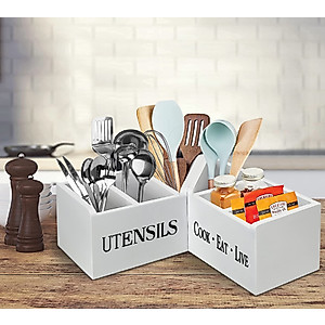 Utensil Holder for Kitchen Counter, Set of 2 Utensil Caddy Large Silverware Organizer for Spoons, Forks, Knives, Utensil Organizer with 6 Compartments for Kitchen, Countertop, Party, Camping