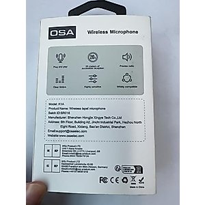 Wireless Lavalier Microphone, OSA Camera Microphone for iPhone, Android Phone, Camera, Clip-on Plug & Play Auto-sync and Noise Reduction for Video Recording, Interview