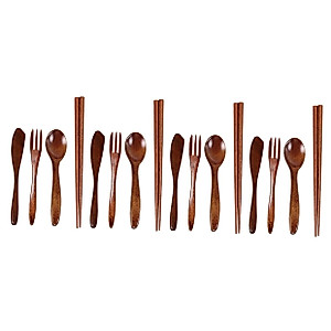 4 Sets Spoon Fork Chopsticks Wooden Cutlery Wooden Flatware Wooden Utensils for Eating Wooden Fork Wooden Tableware Wooden Chopsticks Wood Chopsticks Wood Dinnerware