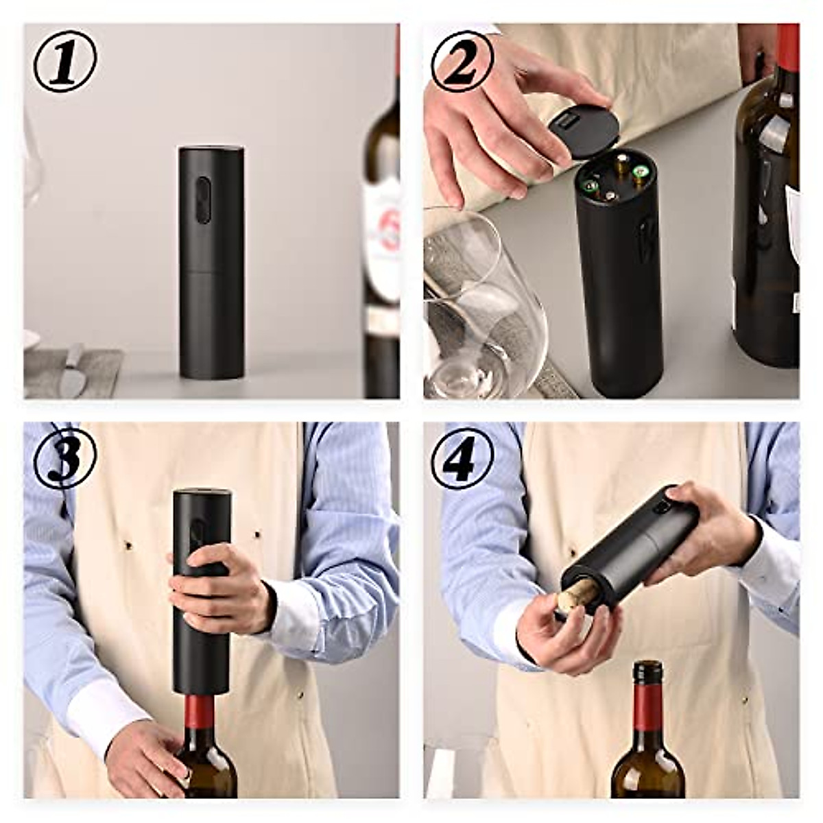 KIEKRO Electric Wine Opener, Battery Powered Wine Opener, One-Click Automatic and Reusable Easy to Carry Wine Cork Remover, Suitable for Wine Enthusiasts, Gifts, Family Kitchens, Parties (Black)