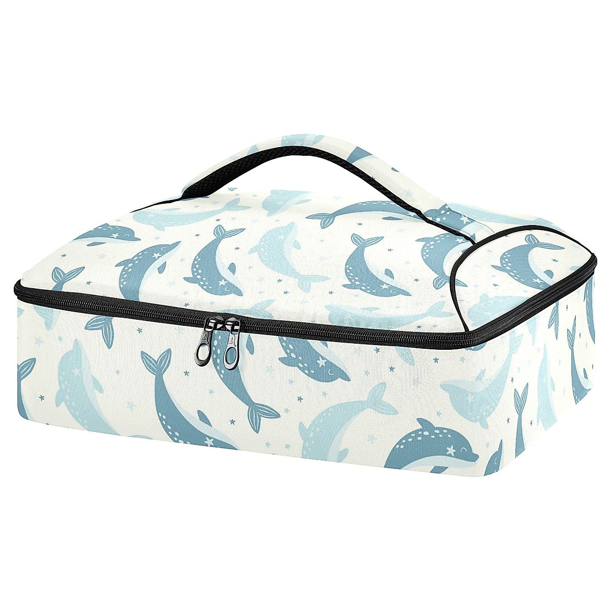 NFMILI Casserole Carrier for Hot and Cold Cute Anime Dolphin Print, Insulated Food Delivery Bag Reusable Warmer Carrier Bag with Inner Pocket Aesthetic Print 15.75×11.81×3.94 inch