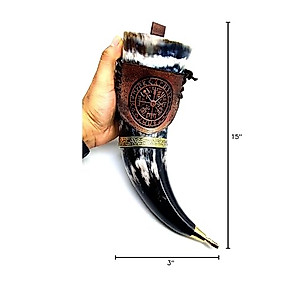 Beer horn mug Game of thrones Brass adorned vikings horn Medieval Drinking Horn with attractive leather belt (HBM-580)
