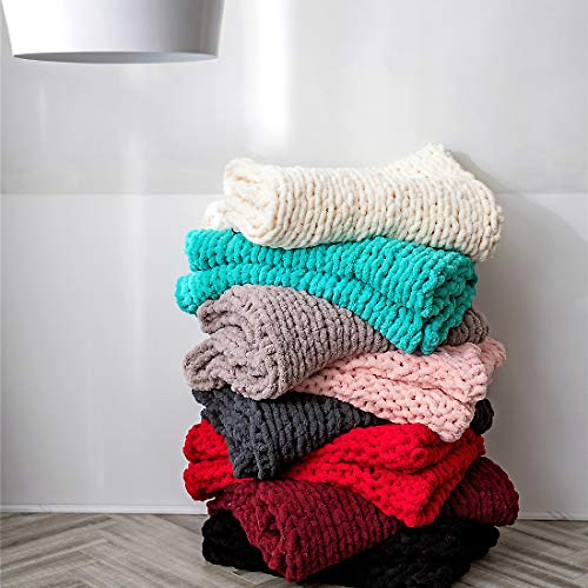 vctops Boho Chenille Chunky Knit Throw Blanket Super Soft Warm Cozy Hand Knit Blankets for Couch Bed Sofa Chair (Red,31"x39")