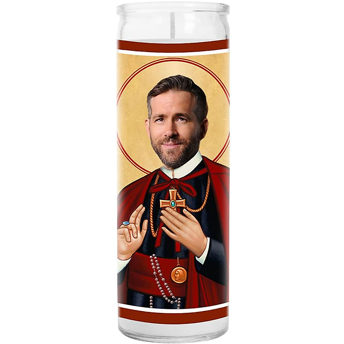 Ryan Reynolds Celebrity Prayer Candle - Funny Saint Candle - 8 inch Glass Prayer Votive - 100% Handmade in USA - Novelty Celebrity Gift