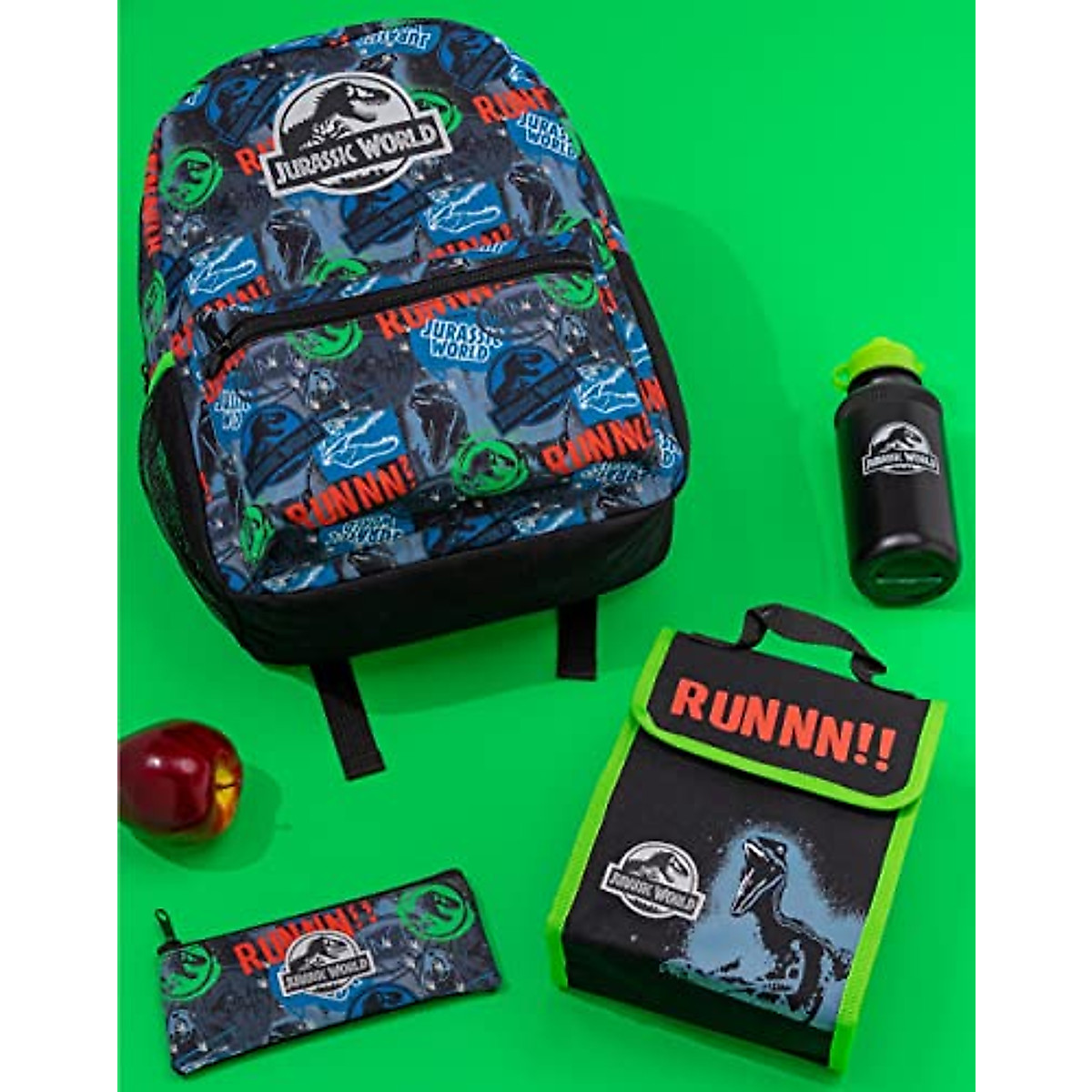 Jurassic World Backpack - Boys Kids 4 Piece School Lunch Box With Water Bottle