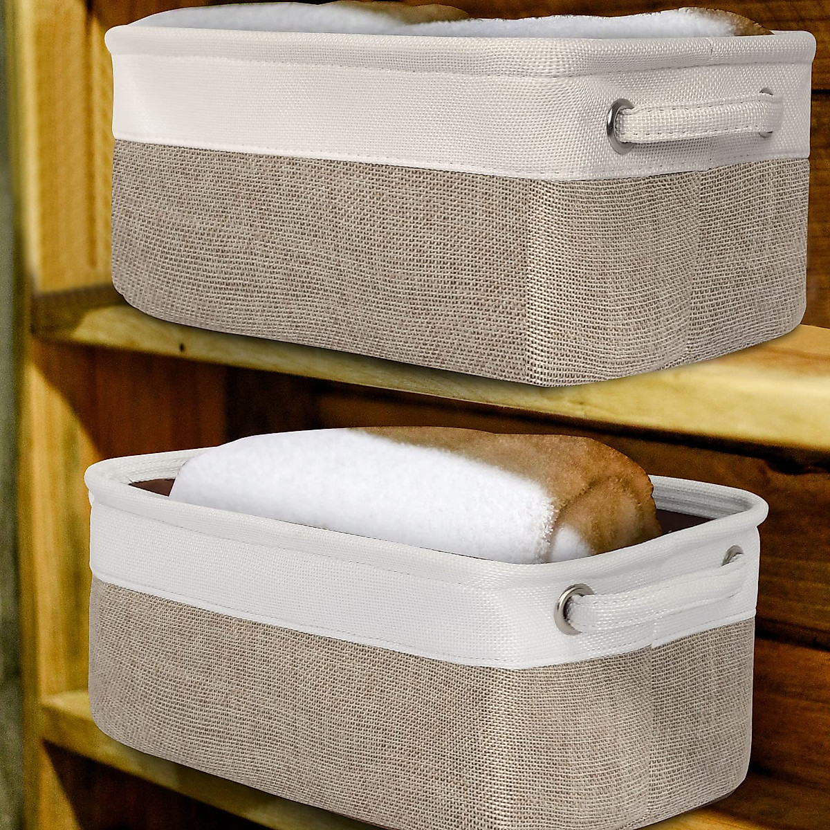 EXTREE Fabric Small Storage Baskets - 6 Pack Nursery Decorative Storage Bins Linen Empty Gift Basket with Handles for Organizing Shelves Bathroom(Gray,11.8L x 7.9W x 5.3H inches)