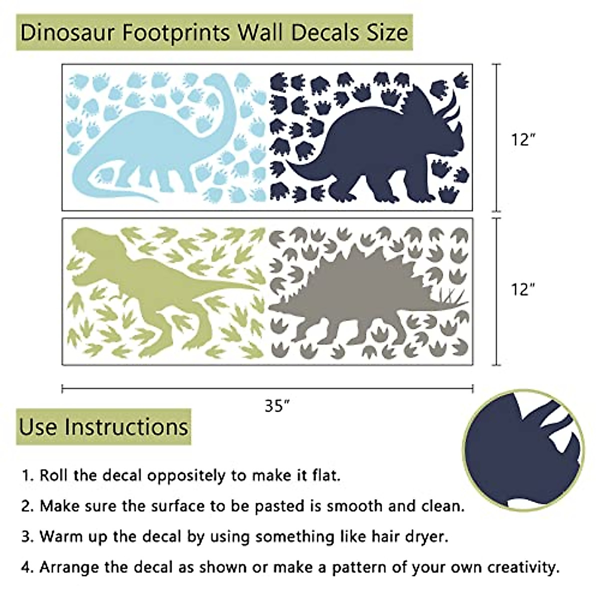 Yovkky Dinosaur Footprint Wall Decal Boy, Peel Stick DIY Dino Animal Paw Track Wall Sticker Nursery Blue Grey Decor, Home Baby Shower Room Decoration Kid Toddler Bedroom Playroom Art Party Supply Gift