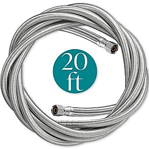 Refrigerator Water Line for Ice Maker Braided - 20' Pex Water Supply Lines Hose for Fridge Outlet Box with 1/4 Comp Fitting