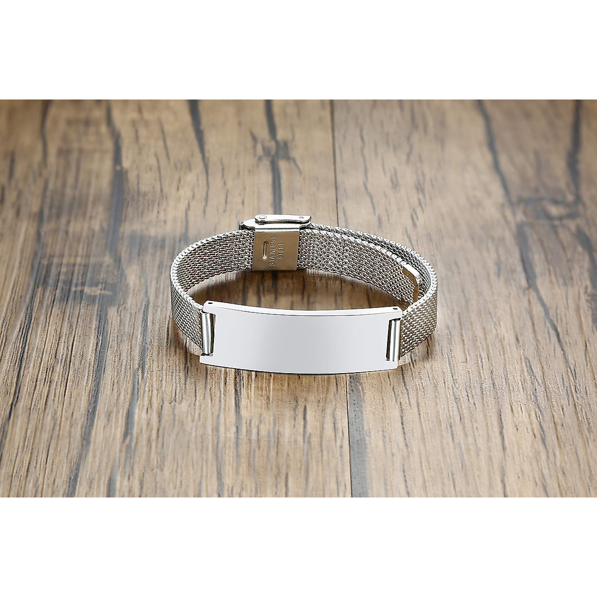 MEALGUET Personalized Stainless Steel Stylish Mesh Band Mesh Strap Women Bracelet Adjustable ID Bracelet Wristband for Men Women, Silver