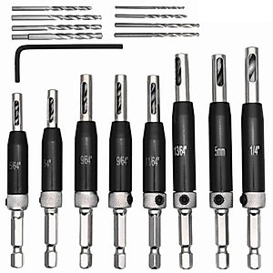 Taghua Center Drill Bit Self Auto Centering Hinge Drill Bit Set Tapper Core Hole Puncher for Woodworking Door Window Cabinet Hardware Drawer Pilot Hole Guides