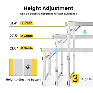 VIVOHOME 4 FT Aluminum Portable 3 Adjustable Height Folding Picnic Table with 4 Stools Set Lightweight for Camping BBQ Party Backyard Indoor Outdoor