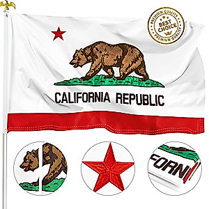 XIFAN Premium California State Flag 4x6 - Embroidered Heavy Duty 300D Nylon Strongest Longest Lasting - CA Republic Bear Flag Outdoor - Vibrant Print Waterproof