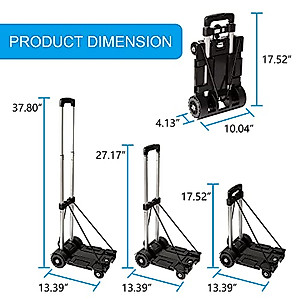Folding Luggage Cart Portable Dolly Collapsible Hand Truck Lightweight Hand Cart Compact Utility Cart with Heavy Duty 4 Wheels Solid Construction Adjustable Handle for Moving, Travel and Shopping Use