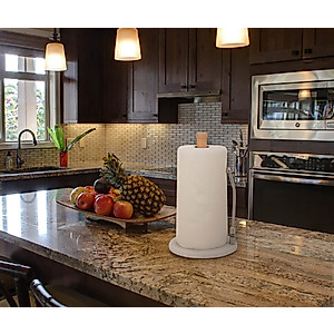 Marble and Wood Paper Towel Holder with Stainless Steel Arm