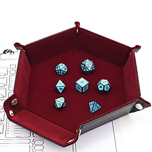 Dice Folding Hexagon Tray w/Red Velvet Rolling for DND Dice Games and Candy Holder Storage