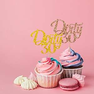 24pcs Dirty 30 Cupcake Toppers, Happy 30th Birthday Cupcake Toppers, Gold & Brown Glitter Cake Decorations for Thirty Years Old Birthday/Anniversary Party Supplies