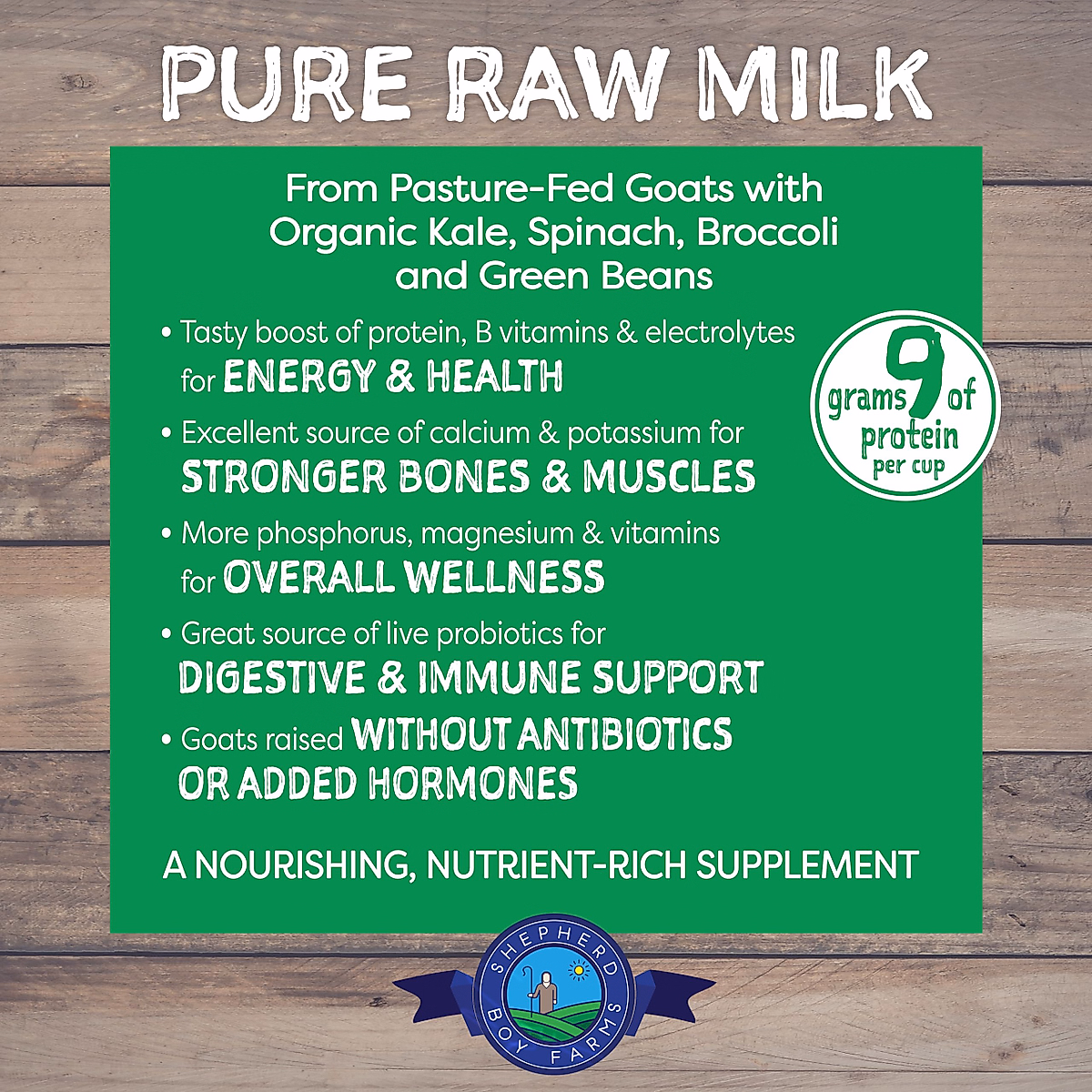 Shepherd Boy Farms Freeze Dried Raw Goats Milk with Probiotics for Dogs & Cats (Super Greens), Organic USA Veggies & Fruits, High Protein, Digestible Goat Milk Powder, Food Toppers - Makes 32 FL OZ