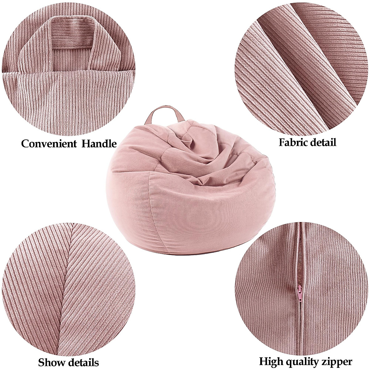 LPMOERA Stuffed Animal Storage Bean Bag Chair Cover (No Filler) For Kids and Adults.Soft Stuffable Bean Bag For Organizing Children Plush Toys or Memory Foam Caramel L for Adults