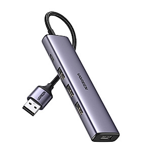UGREEN USB 3.0 Hub 4 Ports Aluminum Ultra-Slim USB Multiport Adapter, Powered USB C Splitter Compatible with MacBook, iMac, Surface, Laptop, PC, Mouse, Keyboard, Flash Drive, and More