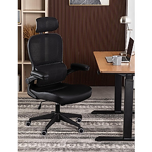 Ergonomic Mesh Office Chair High Back Desk Chair for Big and Tall People Adjustable Headrest with 2D Armrest Lumbar Support and PU Wheels Swivel Tilt Function Black (Black with Nylon Base)