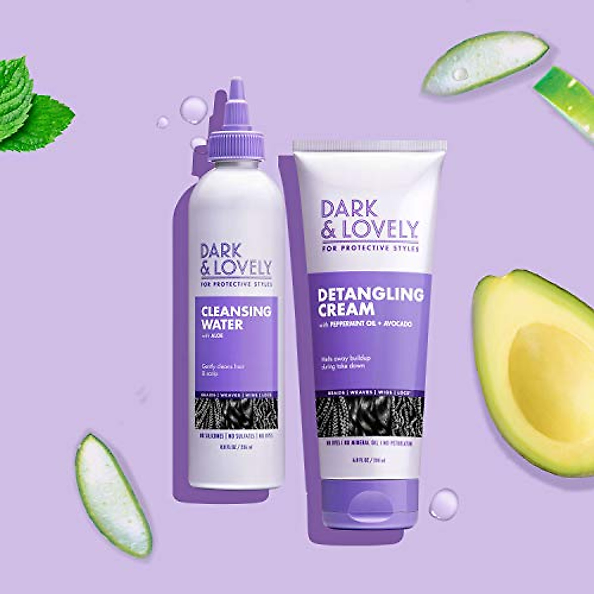 Softsheen-Carson Dark and Lovely for Protective Style Cleansing Water and Cream Detangler Kit Shampoo with Aloe and Conditioner with Avocado and Peppermint, 2 Count