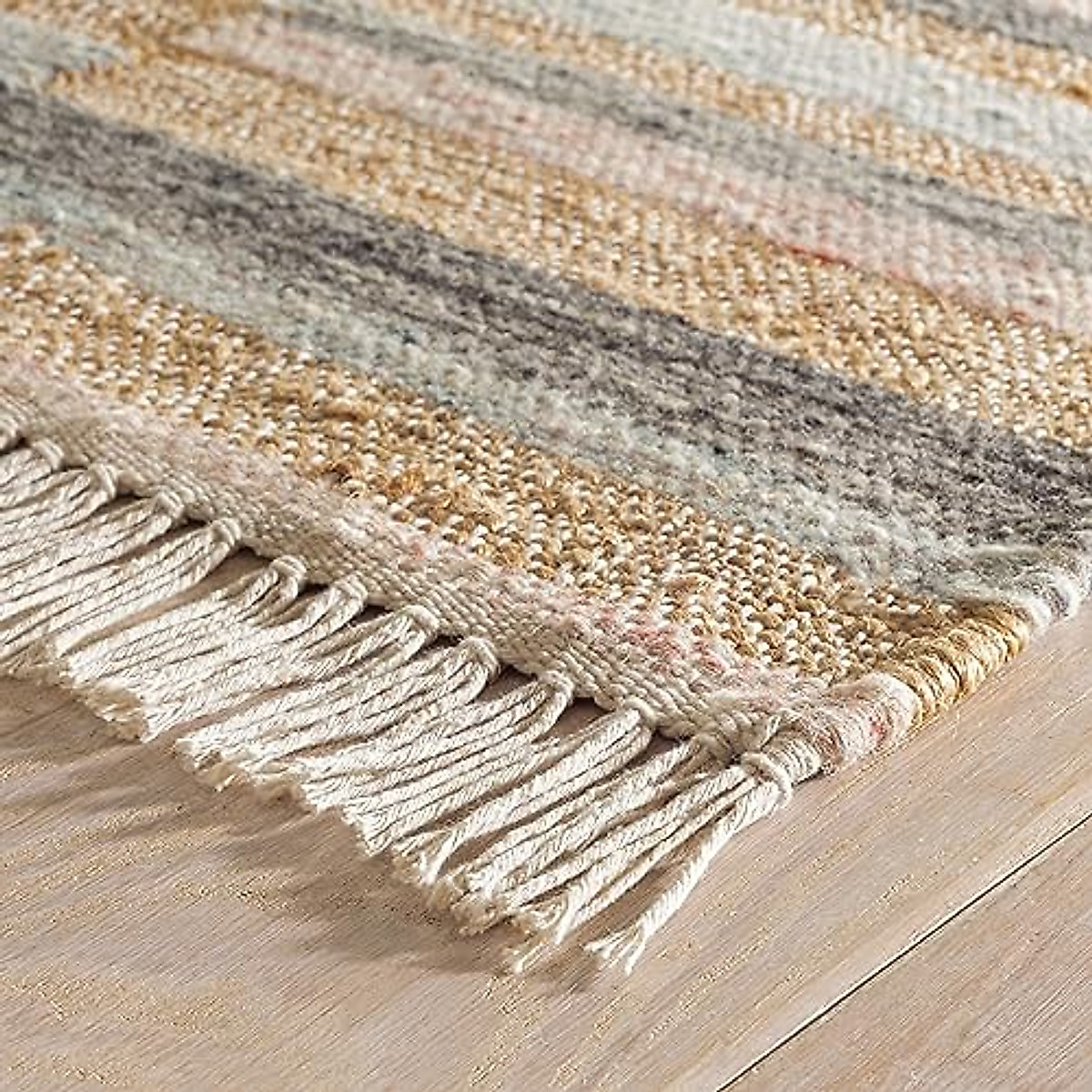 Dash & Albert Ravel Stripe Handwoven Wool Rug, 8 X 10 Feet, Neutral/Blue Geometric Pattern