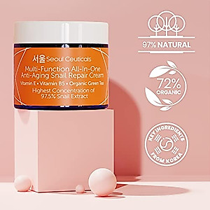 SeoulCeuticals Korean Skin Care 97.5% Snail Mucin Repair Cream - Korean Moisturizer Day Night Cream Snail Mucin Extract - All In One Recovery Power For The Most Effective K Beauty Routine 2oz