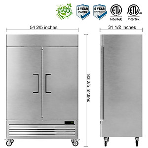 OUTBID 54" Commercial Freezers Upright 2 Door Stainless Steel Reach In Freezer with 8 Shelves, 49 Cubic Feet Air Cooling Auto Defrost Freezer for Restaurant Kitchen Garage, ETL NSF Approved
