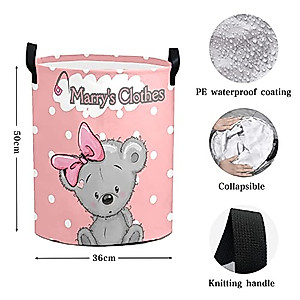 Grandkli Koala Dots Girl Pink Personalized Freestanding Laundry Hamper, Custom Waterproof Collapsible Drawstring Basket Storage Bins with Handle for Clothes, Toy, 50cm x 36cm
