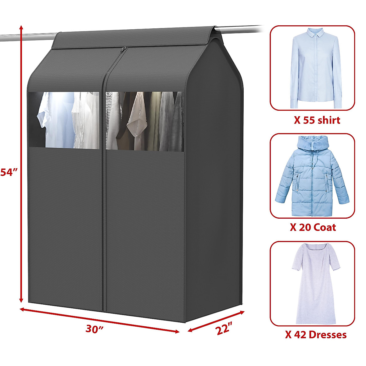 SimpleHouseware Garment Covers for Clothes Rack/Closet/Hanging Clothes, Enclosed Clear Window, Dark Grey