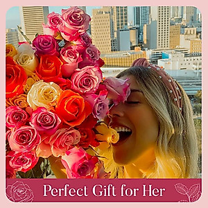 Fresh Flowers Delivery - Next-Day Delivery - 24 Assorted Roses - Flower Fresh Bouquet - Fresh Cut Long Stem Roses Bouquet of Flowers Birthday Gifts for Women -Aquarossa Farms