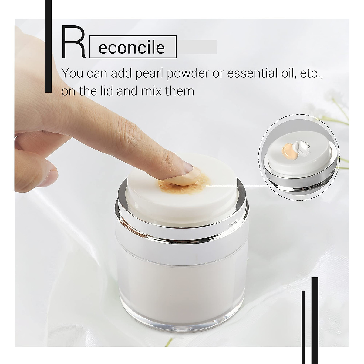 2/3-pack Airless Pump Jar empty cosmetic jar cream jar refillable bottle for moisturizer moisture container for travel push down pump Airless Pump Bottles dispenser for facial face makeup lotion cream (1 oz+1.7oz jar)