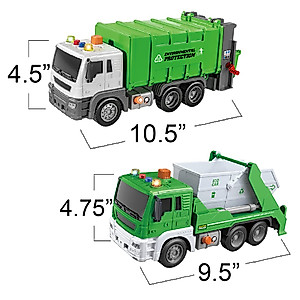 ArtCreativity Sanitation Trucks Set, Pack of 2, Light Up Garbage Trucks for Boys and Girls with Movable Parts, Sound, and LEDs, Push and Go Toy Sanitation Truck Set, Car Toys for Kids Ages 3 and Up