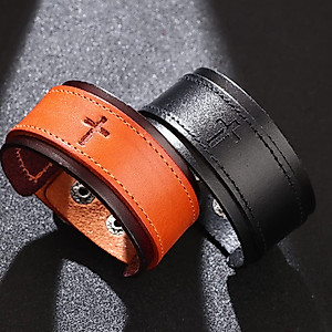 Sofyca Adjustable Leather Bracelet with Cross Christian Jesus Faith Leather Bracelet Christ Baptism Catholic Jewelry Fashion Jewelry Gifts(Brown)