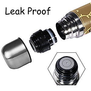 Stainless Steel Leather Vacuum Insulated Mug Strawberry Cat Thermos Water Bottle for Hot and Cold Drinks Kids Adults 16 Oz