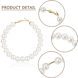 Hicarer 4 Pairs Faux Pearl Hoop Earrings for Women Large Big Drop Dangle Earrings Pearl Beaded Earrings Jewelry for Women Brides Gift