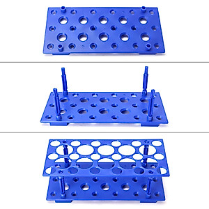 QWORK Centrifuge Tube Holder Set - Plastic Test Tube Rack (2 Pack) in Blue and Orange, Accommodates 10ml, 15ml, and 50ml Tubes, Detachable Stand