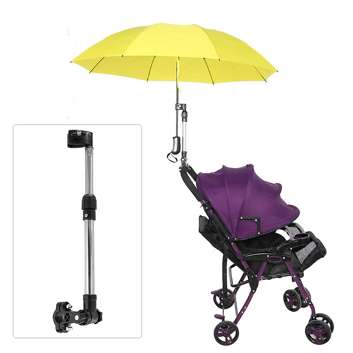 1Pcs Adjustable Umbrella Holder Mount Stand, Rack Stroller Umbrella Holder, Adjustable Length Tube Handle Swivel 360 ° for Stroller, Wheelchair, Rollator, Bike, Pram Sunshade