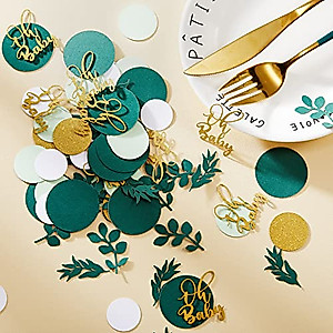 400 Pieces Baby Shower Confetti Sage Greenery Baby Gender Reveal Confetti Table Scatter Confetti with Eucalyptus, Gold Baby Letter, Sprinkles Confetti for ​wedding Birthday Party Decor