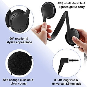 30 Pack Class Set Headphones for Kids Students School Classroom Headphones Bulk Over the Ear Earphones Adjustable with 3.5 mm Jack for Library Children Adults Christmas Office Gifts (Black)