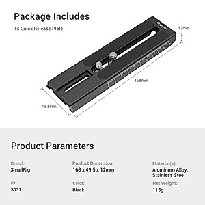 SMALLRIG Camera Extended Quick Release Plate Adapter for DJI RS 2 / RS 3 / RS 3 Pro & for Ronin-S Gimbal - 3031
