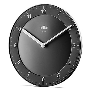 Braun Classic Analogue Wall Clock with Quiet Quartz Movement, Easy to Read, 20cm Diameter in Black, Model BC06B, One Size